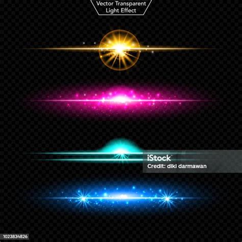 빛나는 조명 효과의 집합입니다 현실적인 렌즈와 반짝 빛입니다 블랙 투명 한 배경에 고립 반짝와 스타 버스트입니다 벡터 일러스트 레이 션 디자인에 대한 스톡 벡터 아트 및