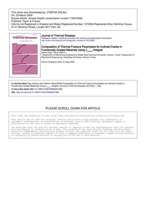 Pdf Computation Of Thermal Fracture Parameters For Inclined Cracks In Functionally Graded