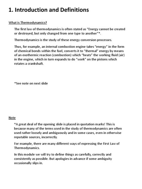 Week 1 Introduction Definitons And The First Law Of Thermodynamics Pdf