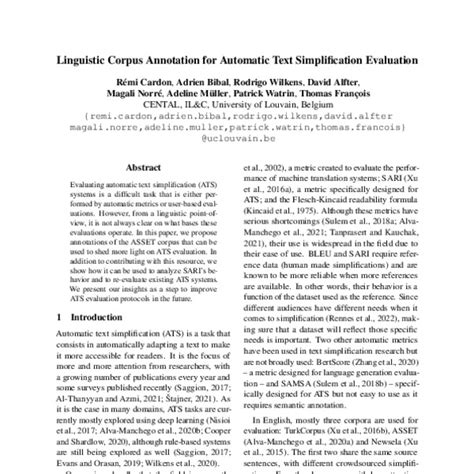 Linguistic Corpus Annotation For Automatic Text Simplification Evaluation Acl Anthology