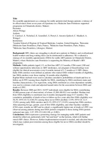 Published Evidence For Facility Based Individual Models