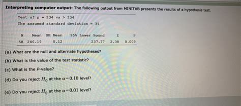 Solved Interpreting Computer Output The Following Output