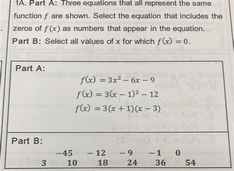 solved 1a part a three equations that all represent the same