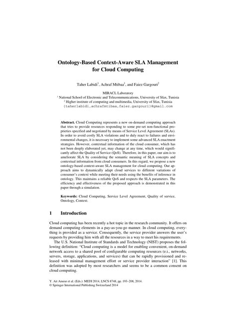 Pdf Ontology Based Context Aware Sla Management For Cloud Computing