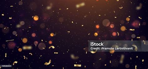 황금색 색종이 배너와 어두운 배경과 보케에 리본이 있다 축하 파티 행복한 개념입니다 1위에 대한 스톡 벡터 아트 및 기타 이미지 1위 Film Festival 국경