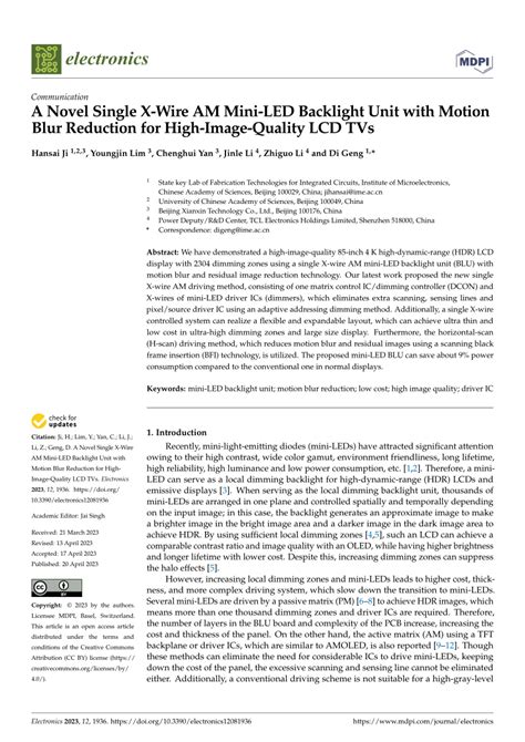 PDF A Novel Single X Wire AM Mini LED Backlight Unit With Motion Blur Reduction For High Image