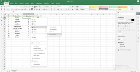 ajouter des colonnes dans une feuille excel