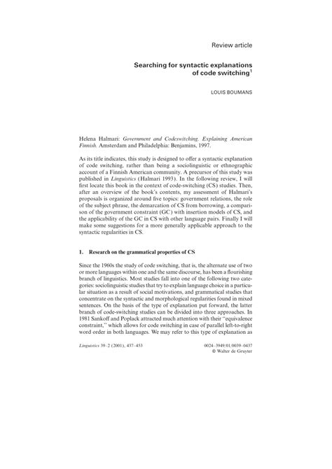 Pdf Searching For Syntactic Explanations Of Code Switching