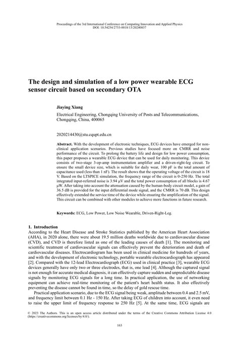 Pdf The Design And Simulation Of A Low Power Wearable Ecg Sensor Circuit Based On Secondary Ota