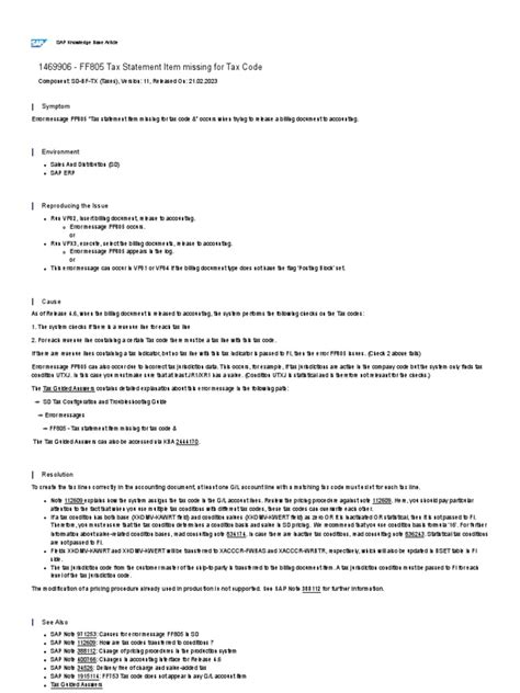 Sap Note 1469906 E 20230615 Pdf Taxes Troubleshooting