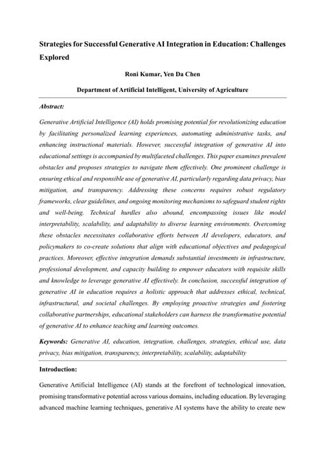 Pdf Strategies For Successful Generative Ai Integration In Education