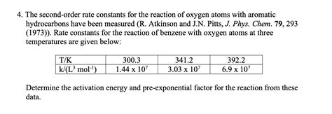 Solved 4 The Second Order Rate Constants For The Reaction