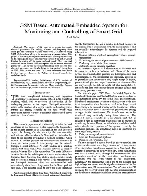 gsm based automated embedded system for monitoring and controlling of smart grid pdf