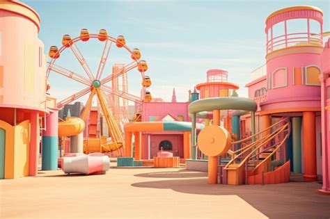Premium Ai Image Amusement Park With Carousels And Attractions For