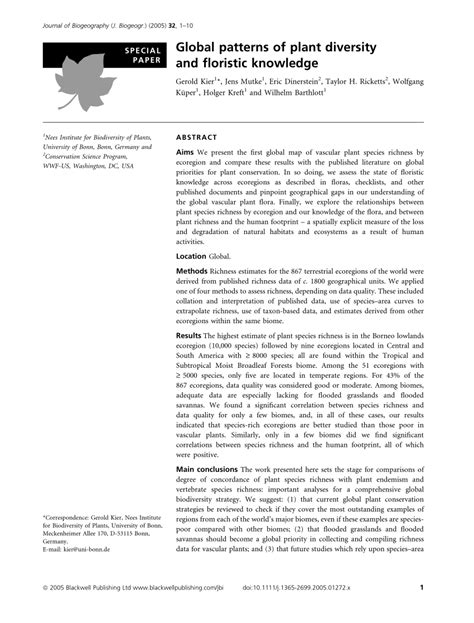 Pdf Global Patterns Of Plant Diversity And Floristic Knowledge