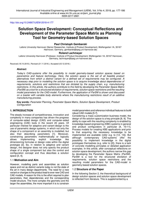 Pdf Solution Space Development Conceptual Reflections And Development Of The Parameter Space