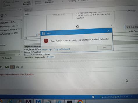 Unable To Publish The Code To Orchestrator Orchestrator Uipath