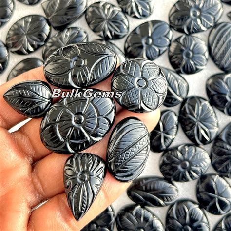Black Onyx Carved Gemstone Lot Mix Shapes Jewelry Making Etsy