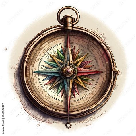 A Compass Drawing On A White Background With A Pen And Ink Drawing Of