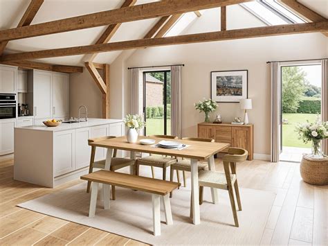 Natural Solid Oak Modern Farmhouse Dining Table Grain And Frame