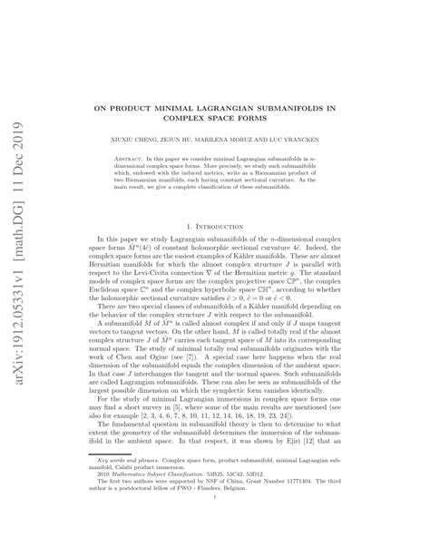 Pdf On Product Minimal Lagrangian Submanifolds In Complex Space Forms