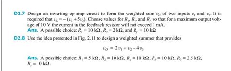 solved d2 7 design an inverting op amp circuit to form the