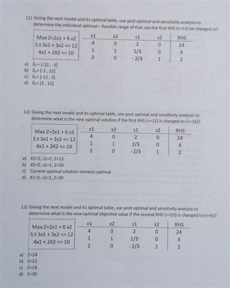 Solved 11 Giving The Next Model And Its Optimal Table Use