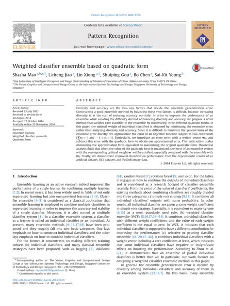 Pdf Weighted Classifier Ensemble Based On Quadratic Form