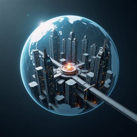 Futuristic Modern Digital Cityscape Intricately Connected By Buildings And Networks Within A
