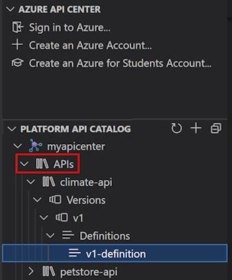 Enable Platform API Catalog Azure API Center VS Code Extension