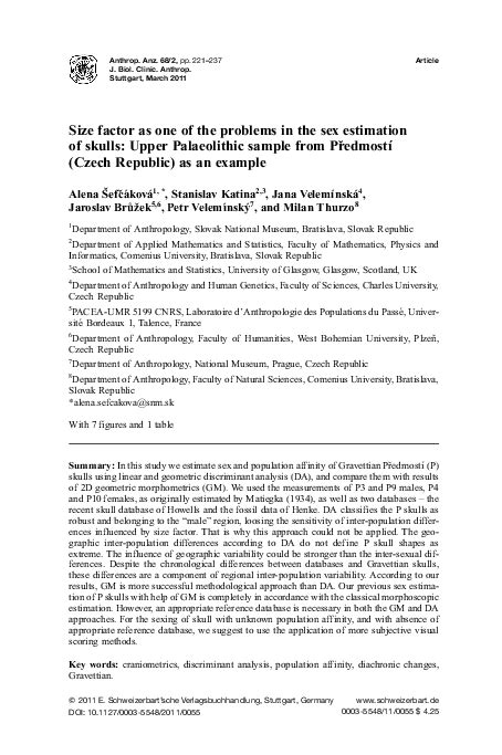 Pdf Size Factor As One Of The Problems In The Sex Estimation Of Skulls Upper Palaeolithic