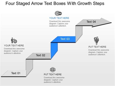 Oe Four Staged Arrow Text Boxes With Growth Steps Powerpoint Template PowerPoint Templates