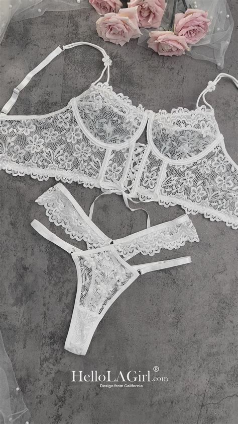 White Pearls Small Flower Lace Lingerie Set Hellolagirl Hellolagirl