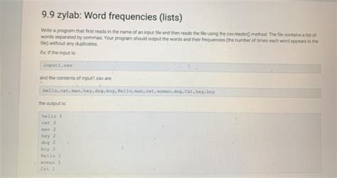 solved 9 9 zylab word frequencies lists write a program
