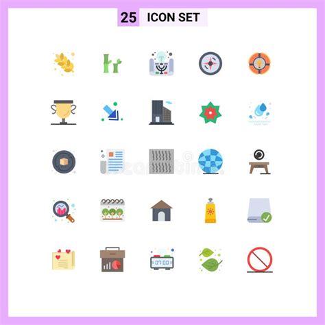 25 Thematic Vector Flat Colors And Editable Symbols Of Light Pie Business Idea Bulb Compass