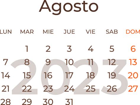 Calendario Mes Agosto En Español Año 2023 20000303 Vector En Vecteezy