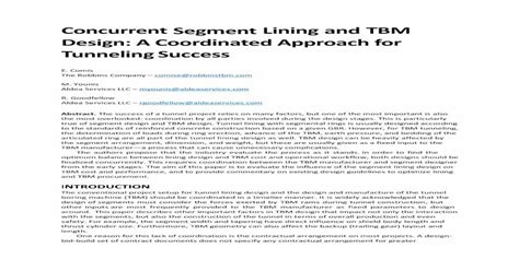 Pdf Concurrent Segment Lining And Tbm Design A Coordinated The Conventional Project