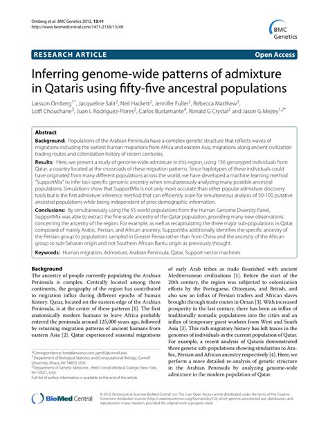 Pdf Inferring Genome Wide Patterns Of Admixture In Qataris Using