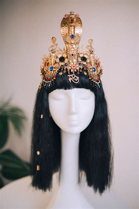 Gold Cleopatra Crown Egyptian Necklace Carnival Headpiece Halloween