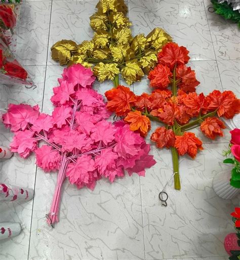 Polyester Artificial Multicolor Maple Leaf Bunch Size Dimension 6