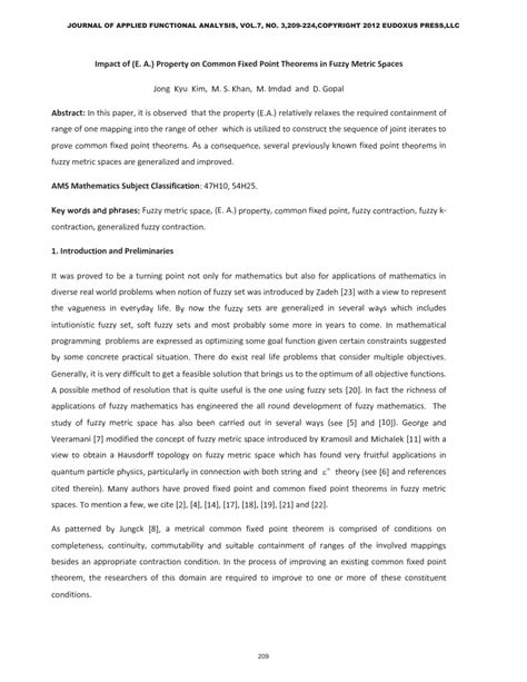 Pdf Impact Of E A Property On Common Fixed Point Theorems In Fuzzy