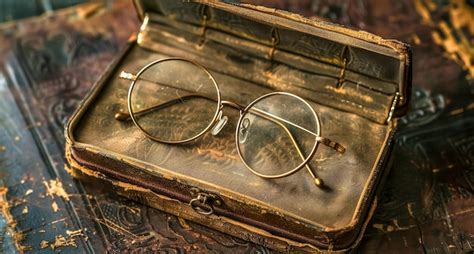 Vintage Eyeglasses On An Antique Leather Case Premium Ai Generated Image