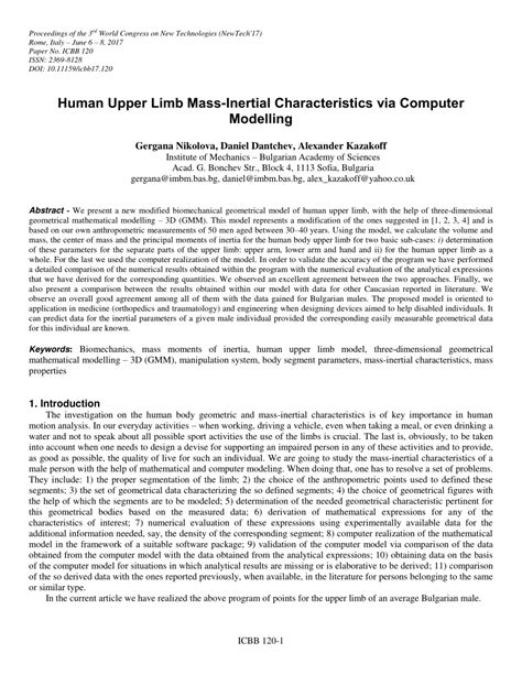 PDF Human Upper Limb Mass Inertial Characteristics Via Computer Modelling