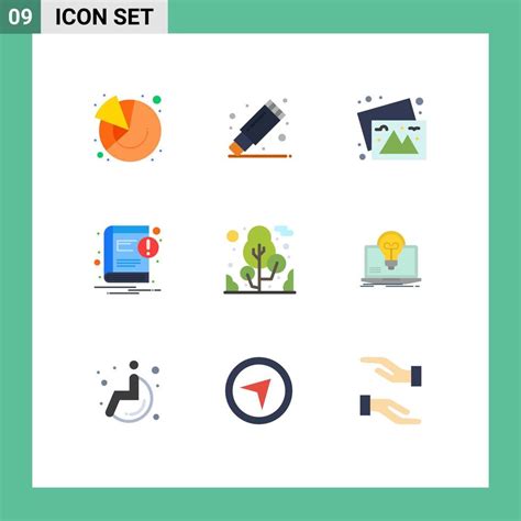 9 Thematic Vector Flat Colors And Editable Symbols Of Tree Notification Camera Notice Book