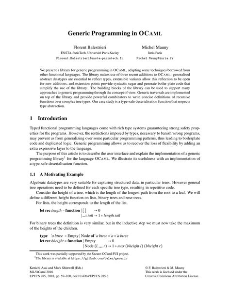 Pdf Generic Programming In Ocaml