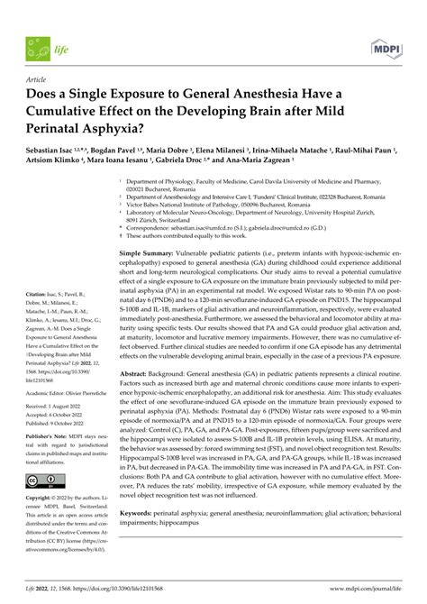 Pdf Does A Single Exposure To General Anesthesia Have A Cumulative Effect On The Developing