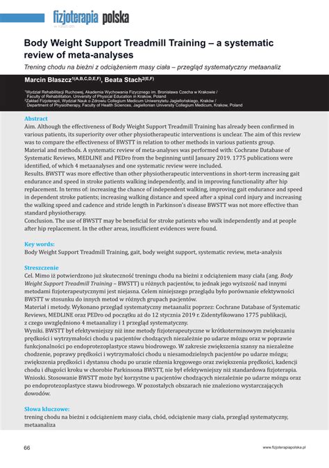 Pdf Body Weight Support Treadmill Training A Systematic Review Of