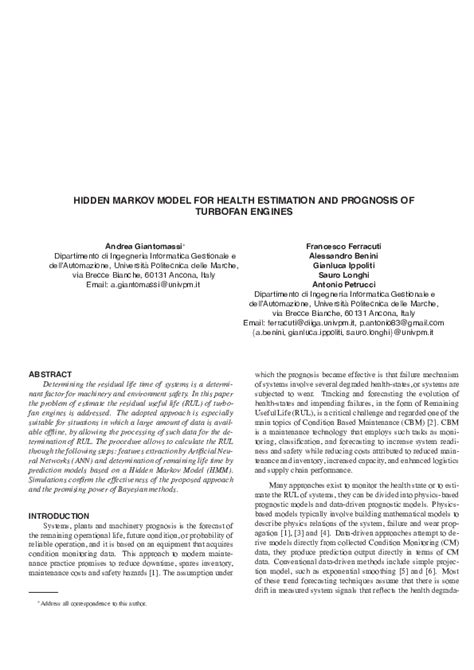 Pdf Hidden Markov Model For Health Estimation And Prognosis Of