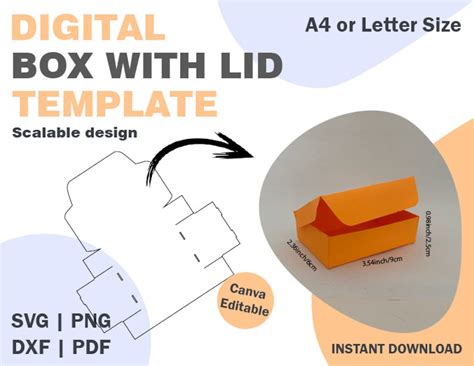Rectangle Box With Lid Template SVG DXF PDF Png Formats Rectangle Box Template Packaging