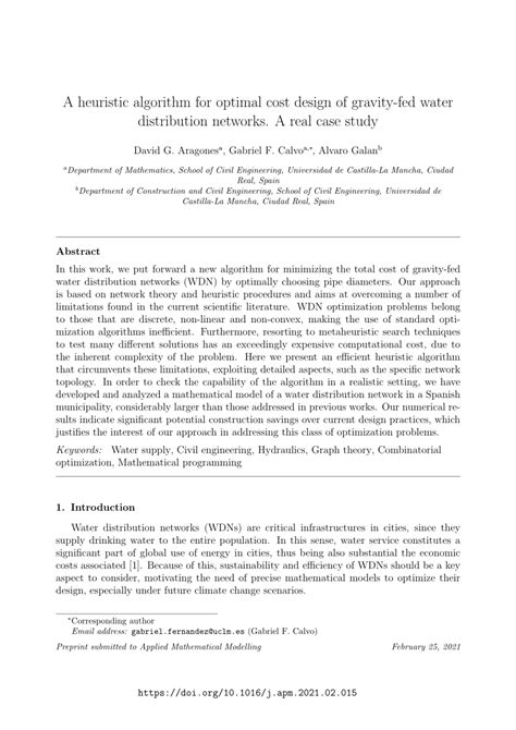 Pdf A Heuristic Algorithm For Optimal Cost Design Of Gravity Fed